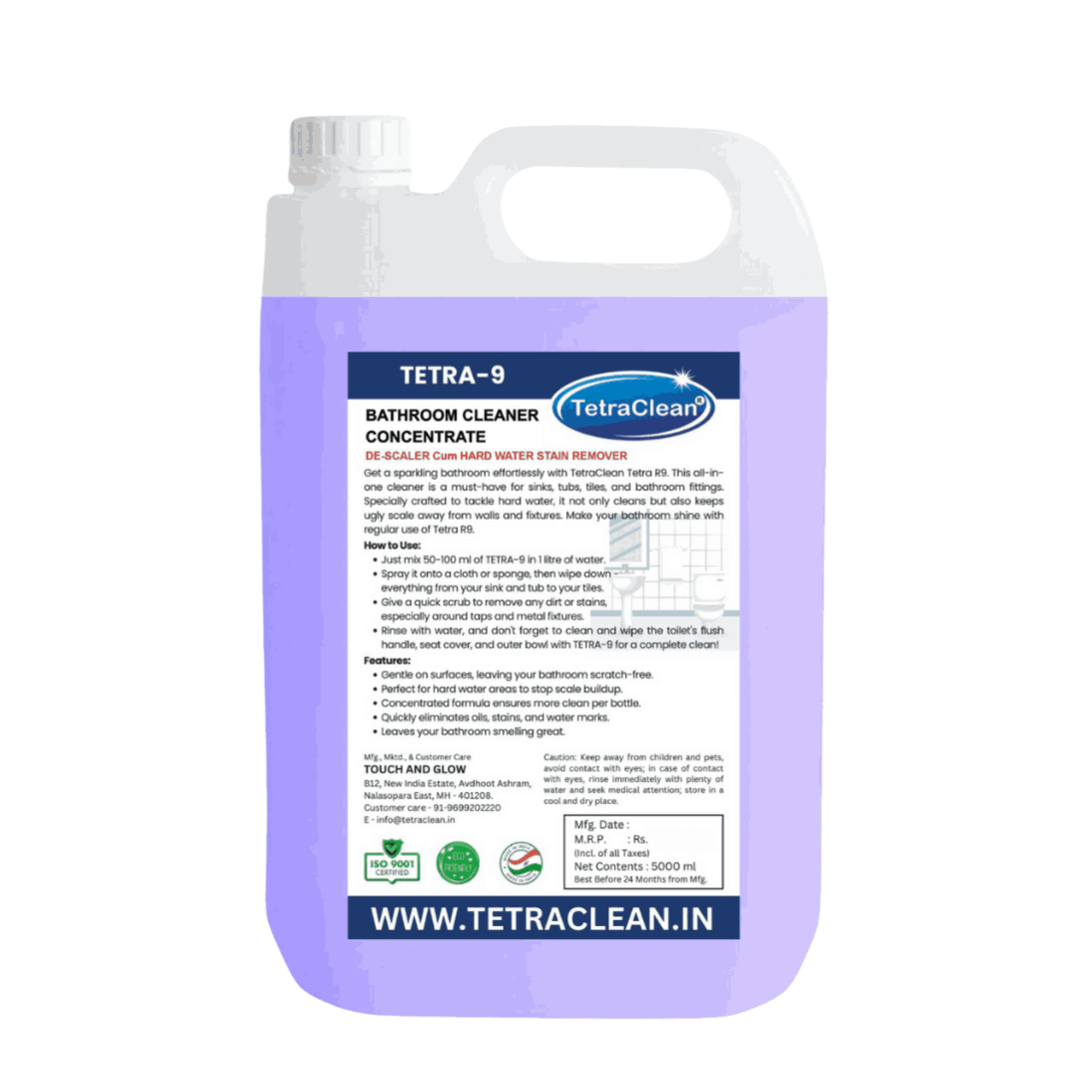 TETRA-9 Bathroom Cleaner Concentrate – De-Scaler & Hard Water Stain ...